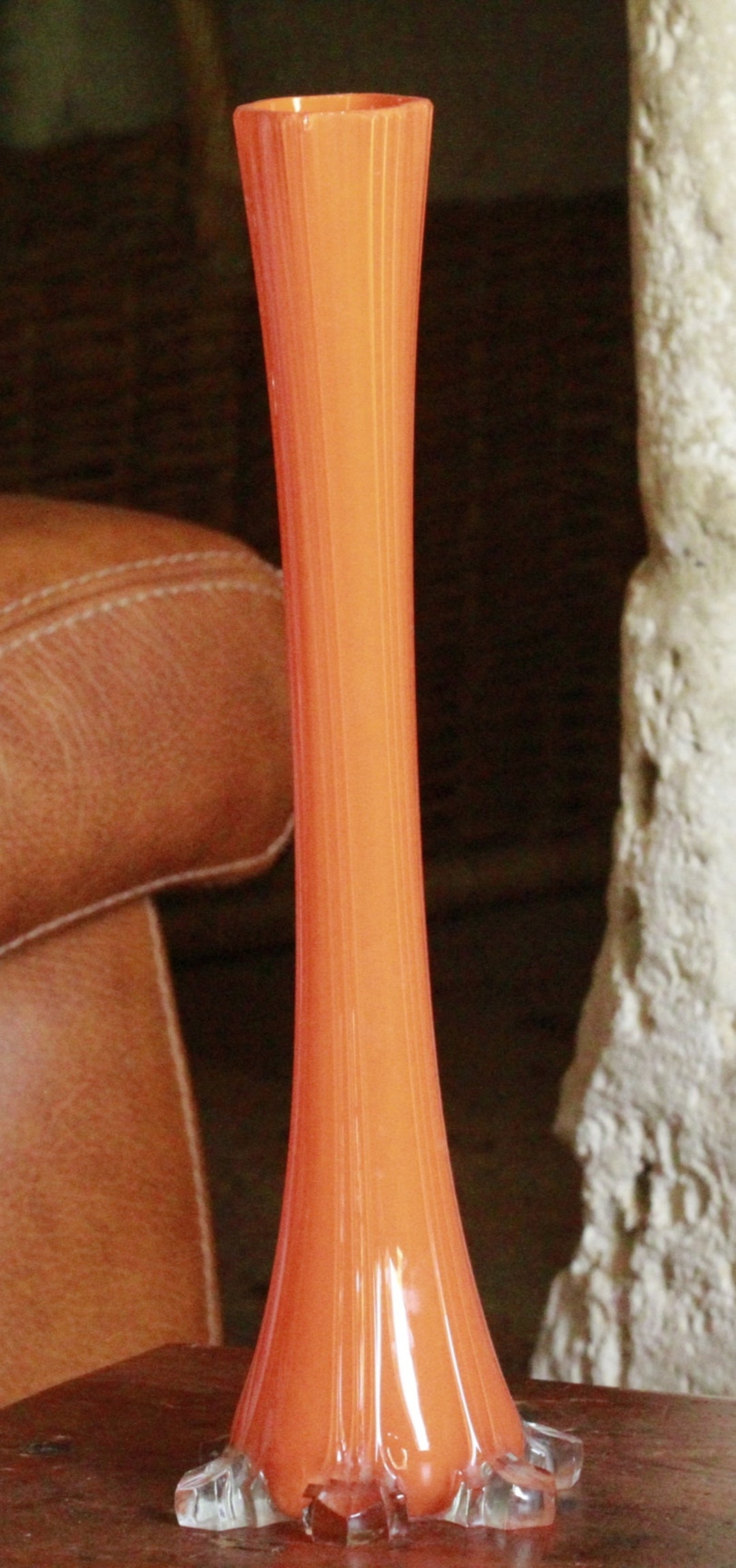 Rare Vintage Orange Glass Vase - Etsy