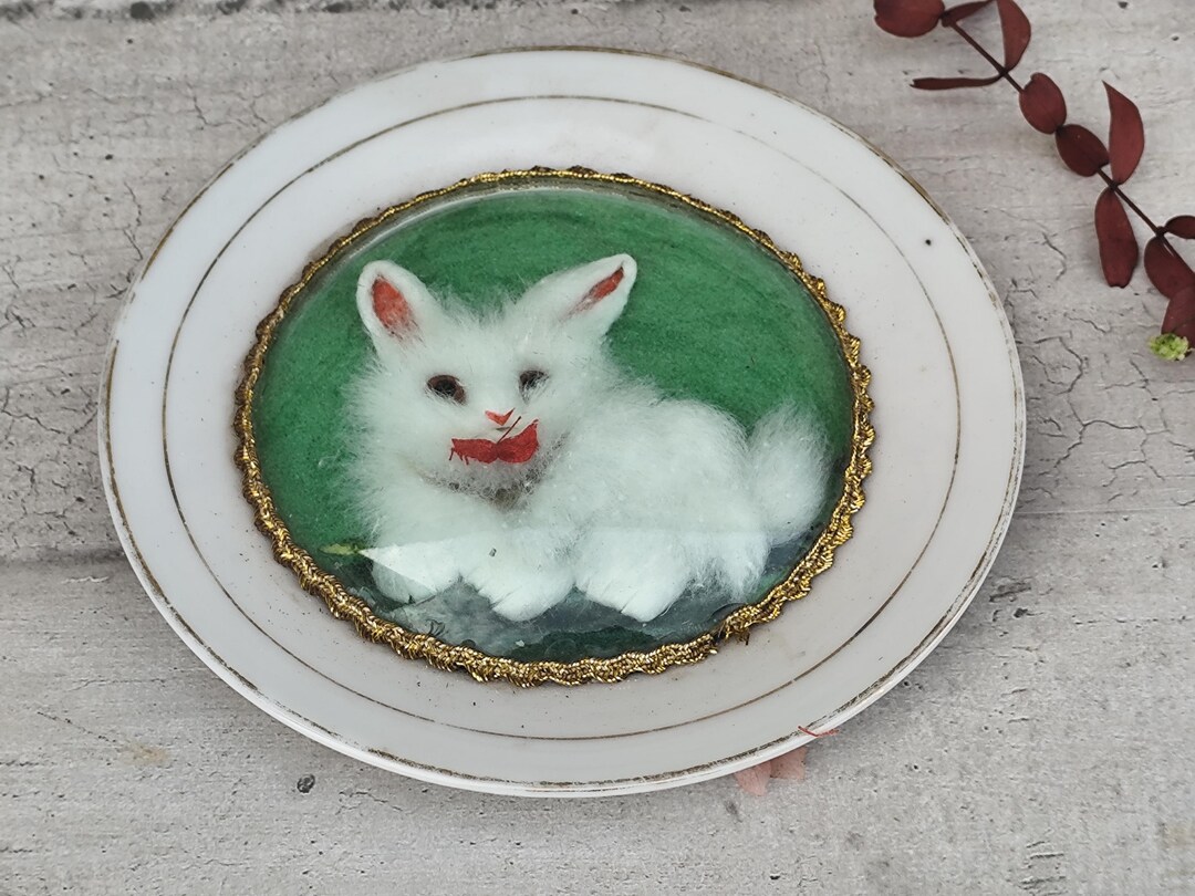 Plush Rabbit Plate Under Glass - Etsy
