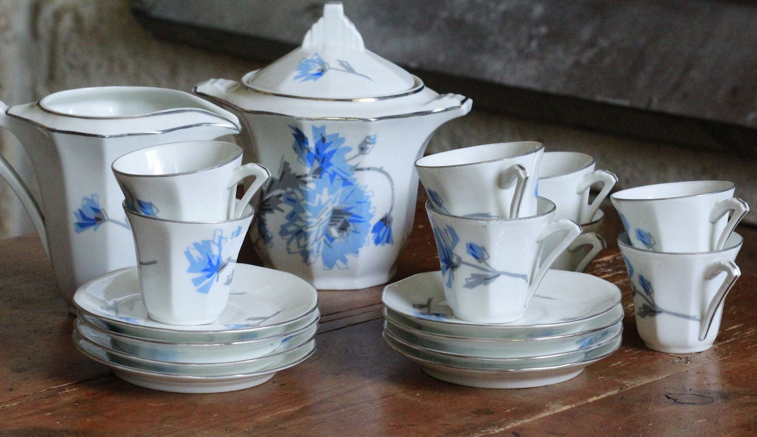 Vintage Blue Flowers Coffee Set - Etsy