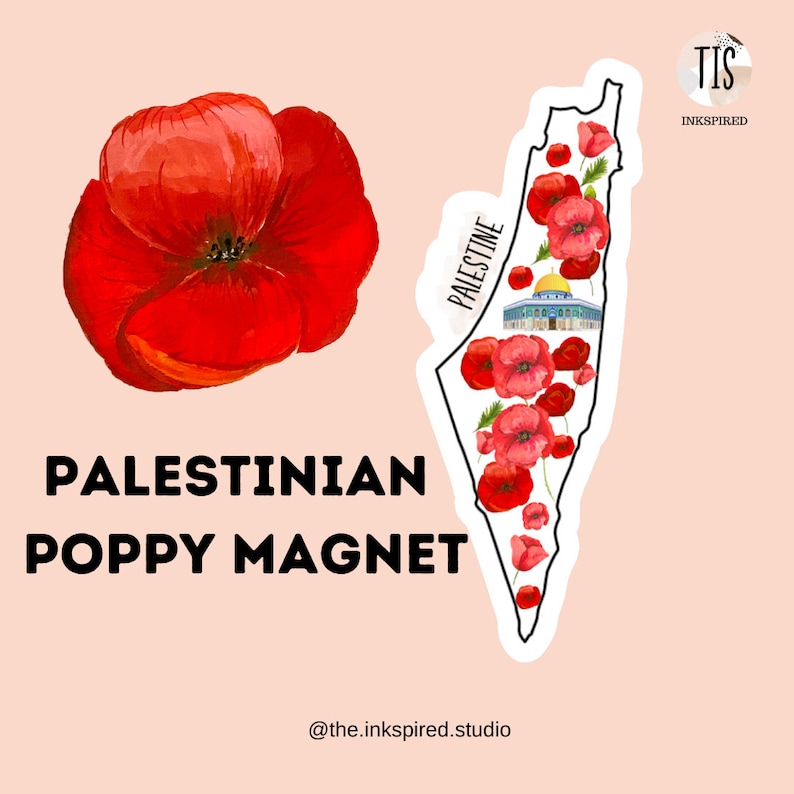 Palestine Map Magnet: Poppies & Dome of the Rock - Etsy