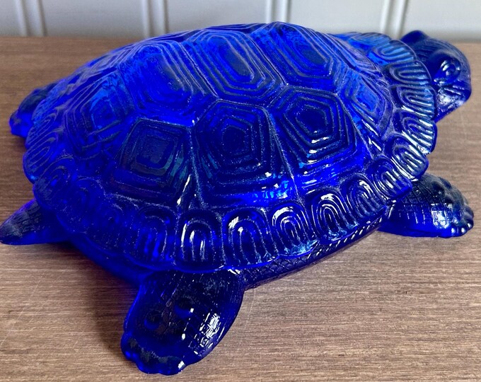 Vintage 1980s ARTMARK Cobalt Blue Glass Turtle Dish With Lid Made in ...