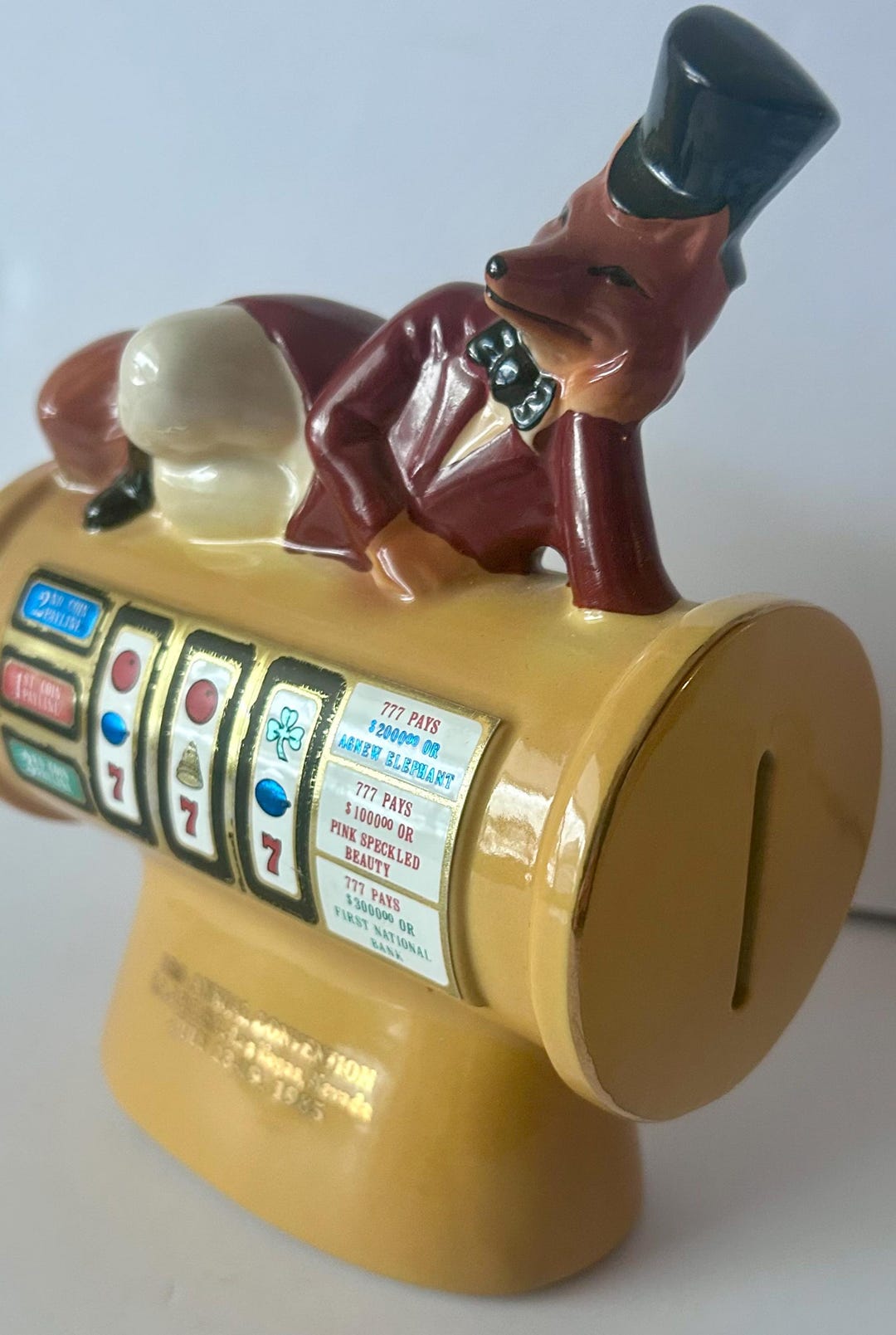 1985 Jim Beam Fox Slot Machine Convention Coin Bank - 15th Annual ...