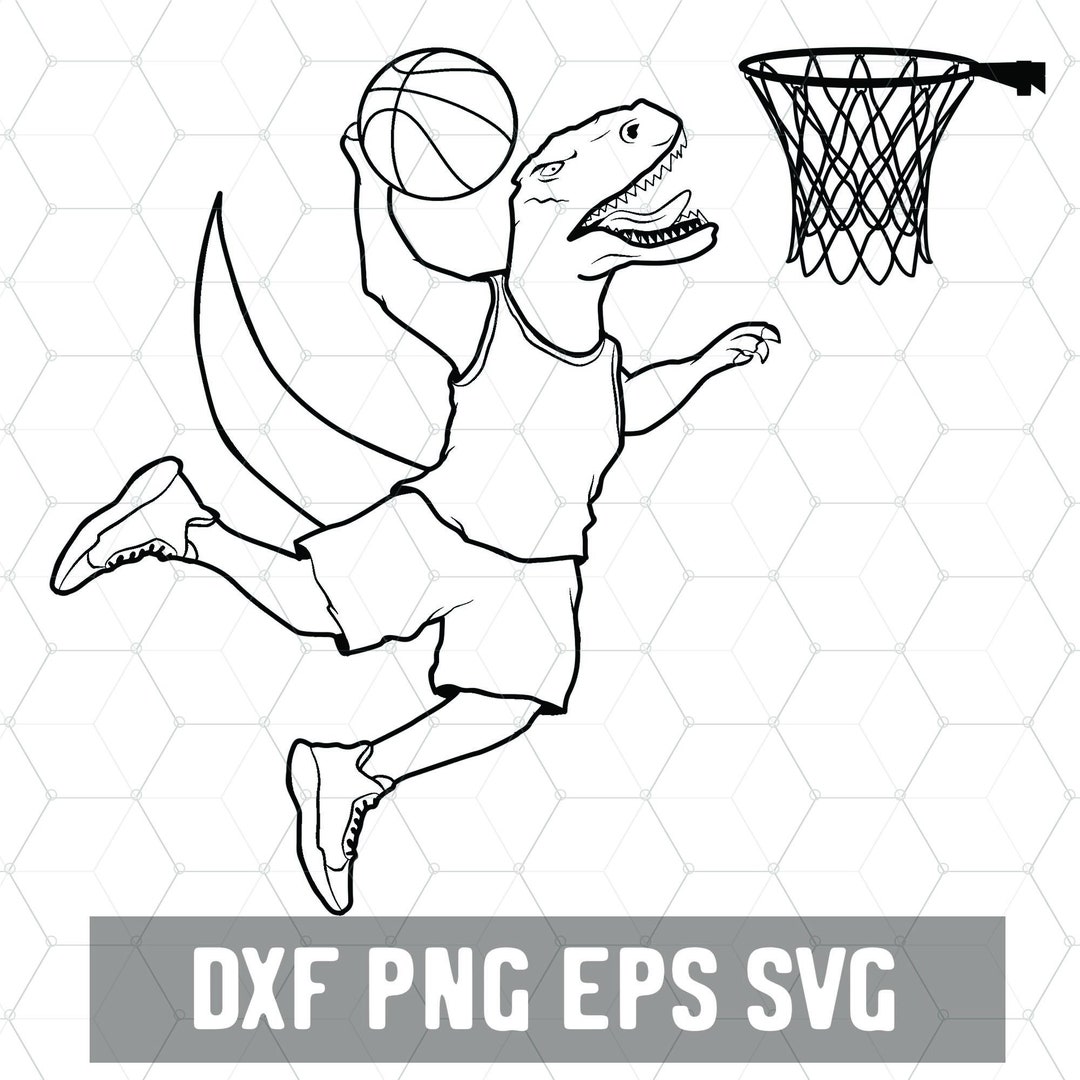 Dino Basketball SVG - T-rex Slam-dunk Svg - Dinosaur Kids Hoops ...