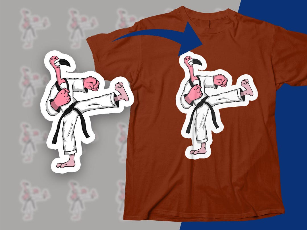 Karate Flamingo Kicking Cartoon, Fun Martial Arts Sublimation Design ...