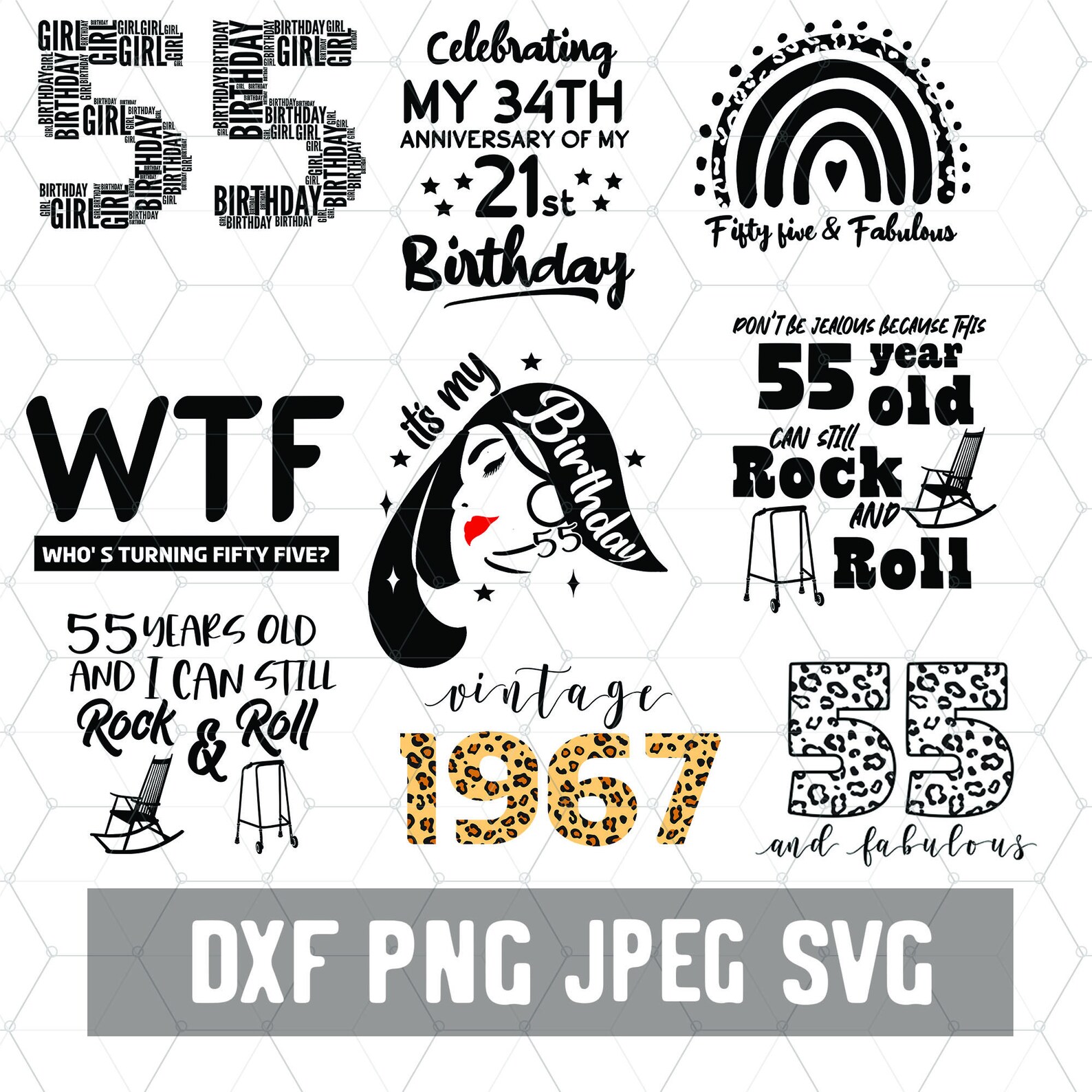 Funny 55th Birthday - 55th Years Svg - Birthday 55 Year PNG - Digital ...