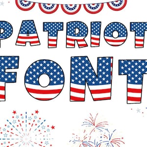 USA Patriotic Red White and Blue USA Font – Uppercase Letters & Numbers ...