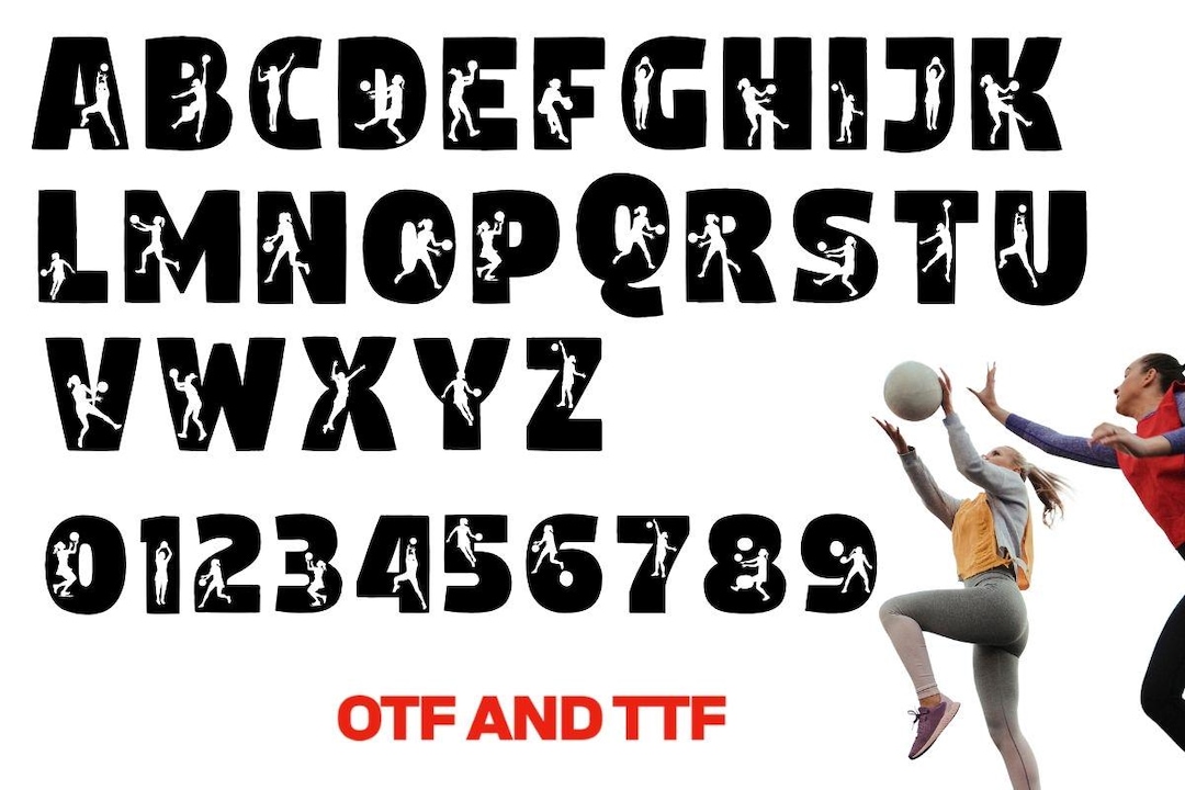 Netball Font - OTF TTF - Uppercase Letters and Numbers - Installable ...