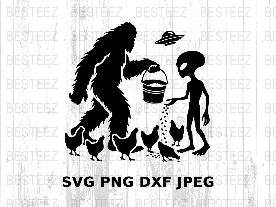 Bigfoot Alien UFO Art, Cryptid Chickens Design, Paranormal Digital ...