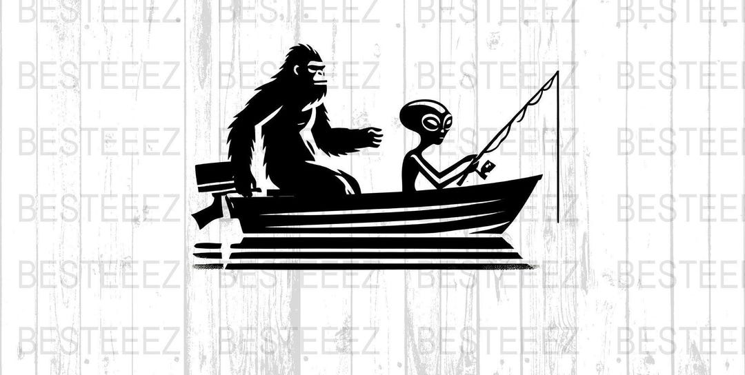Bigfoot and Alien Fishing Digital Art, Funny Fishing SVG, Quirky Boat ...