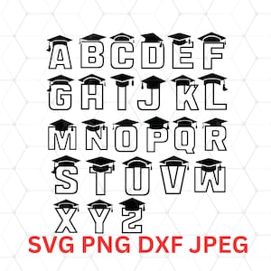 Graduation Cap Letter Alphabet and Numbers Graduate Font - Digital ...