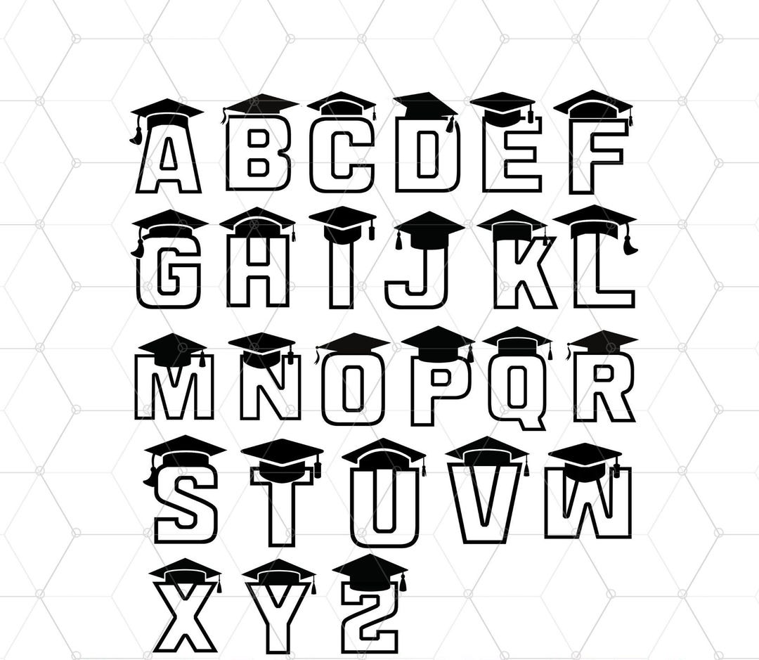 Graduation Cap Letter Alphabet and Numbers Graduate Font - Digital ...