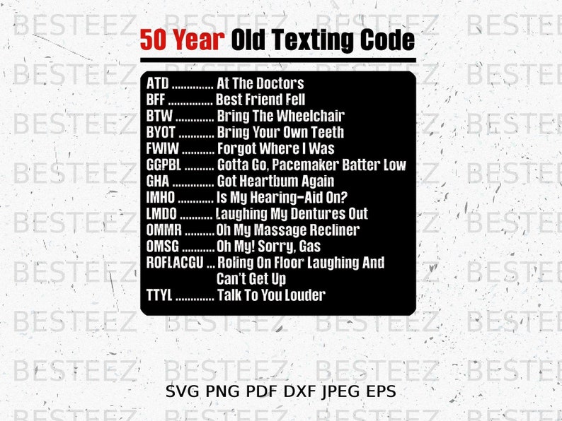 50 Year Old Texting Code Svg File Funny 50th Birthday Png - Etsy