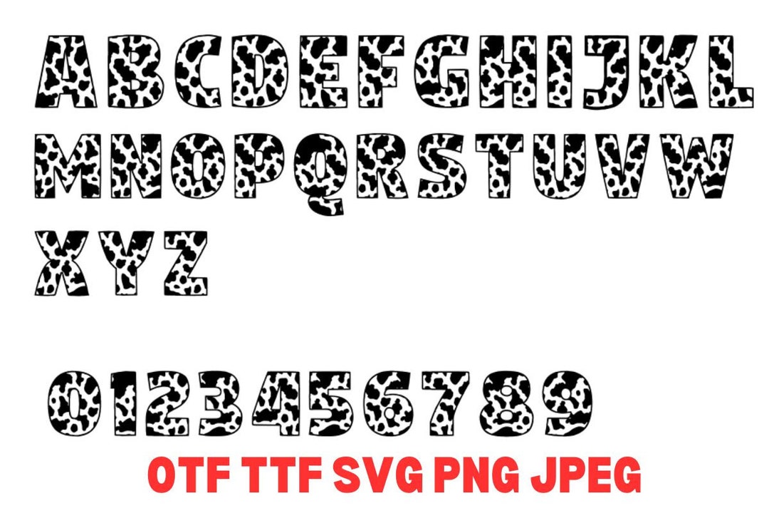 Cow Print Font - Uppercase and Numbers - Otf-ttf-svg-png and Jpeg ...