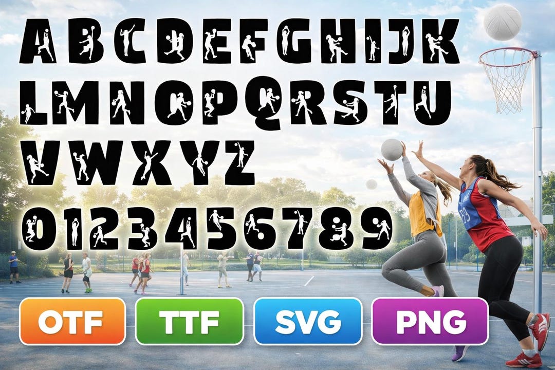 Netball Font - OTF TTF - Uppercase Letters and Numbers - Installable ...
