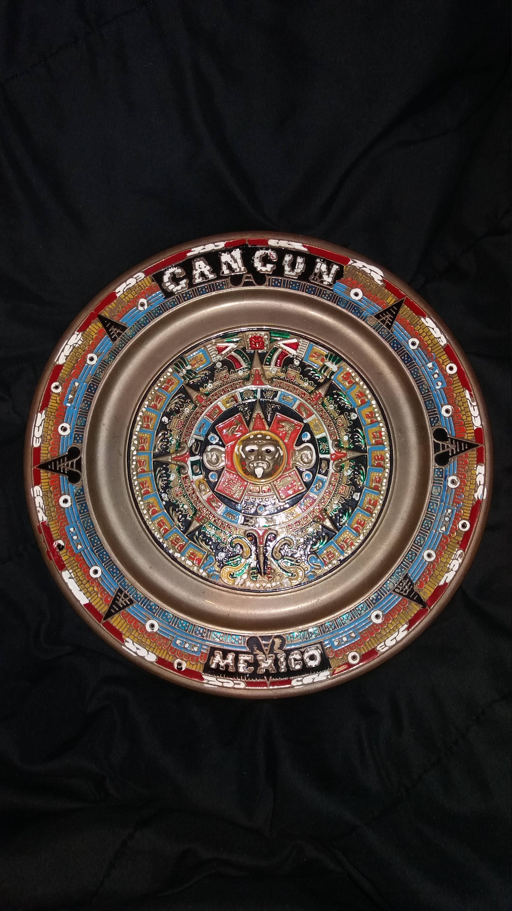 Aztec Calendar Made in Brass Metal Plate, Stated Cancun Mexico, Rare ...