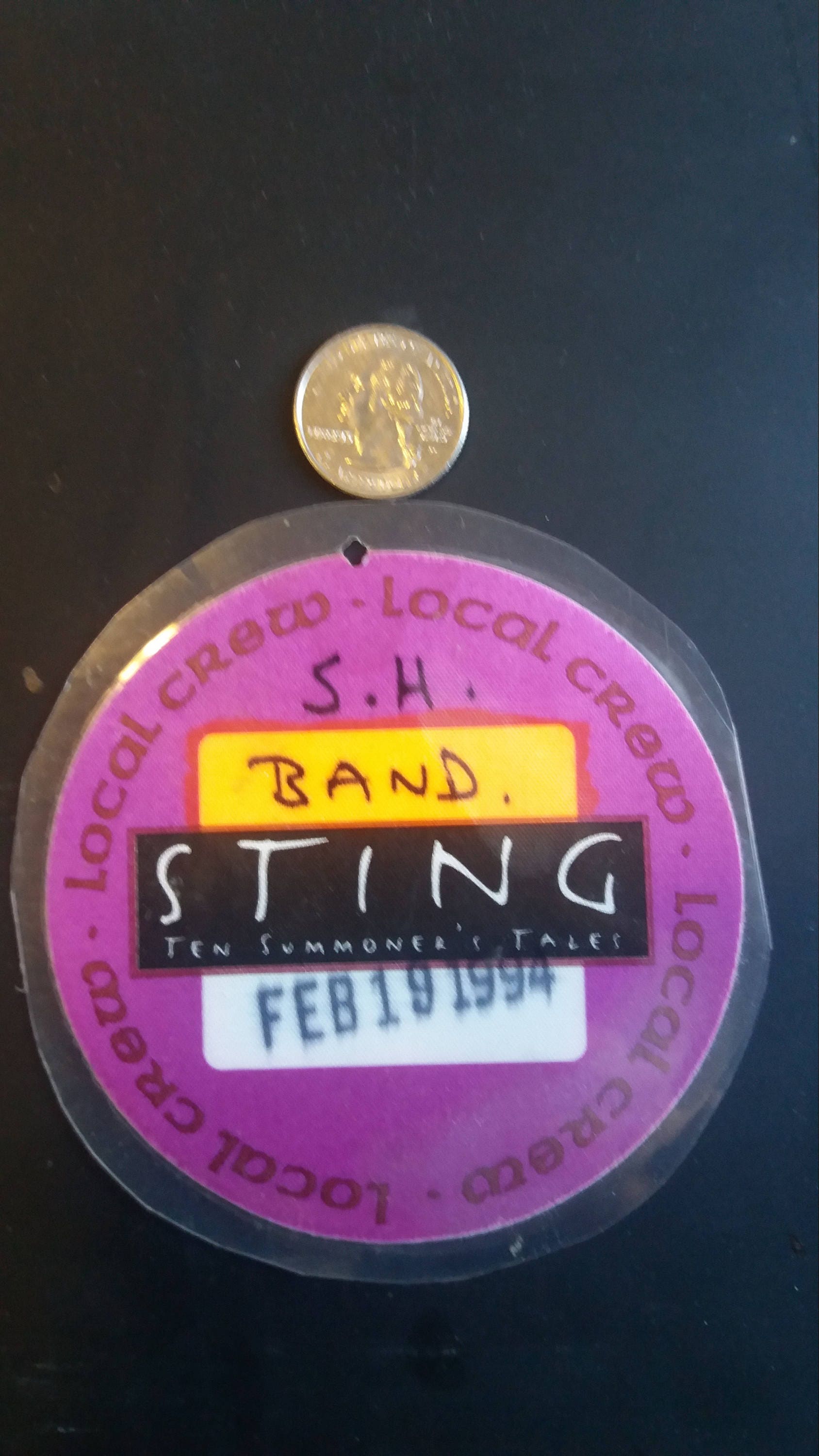 Sting Band Member Back Stage Laminated Pass Worn by Sting Band Member ...