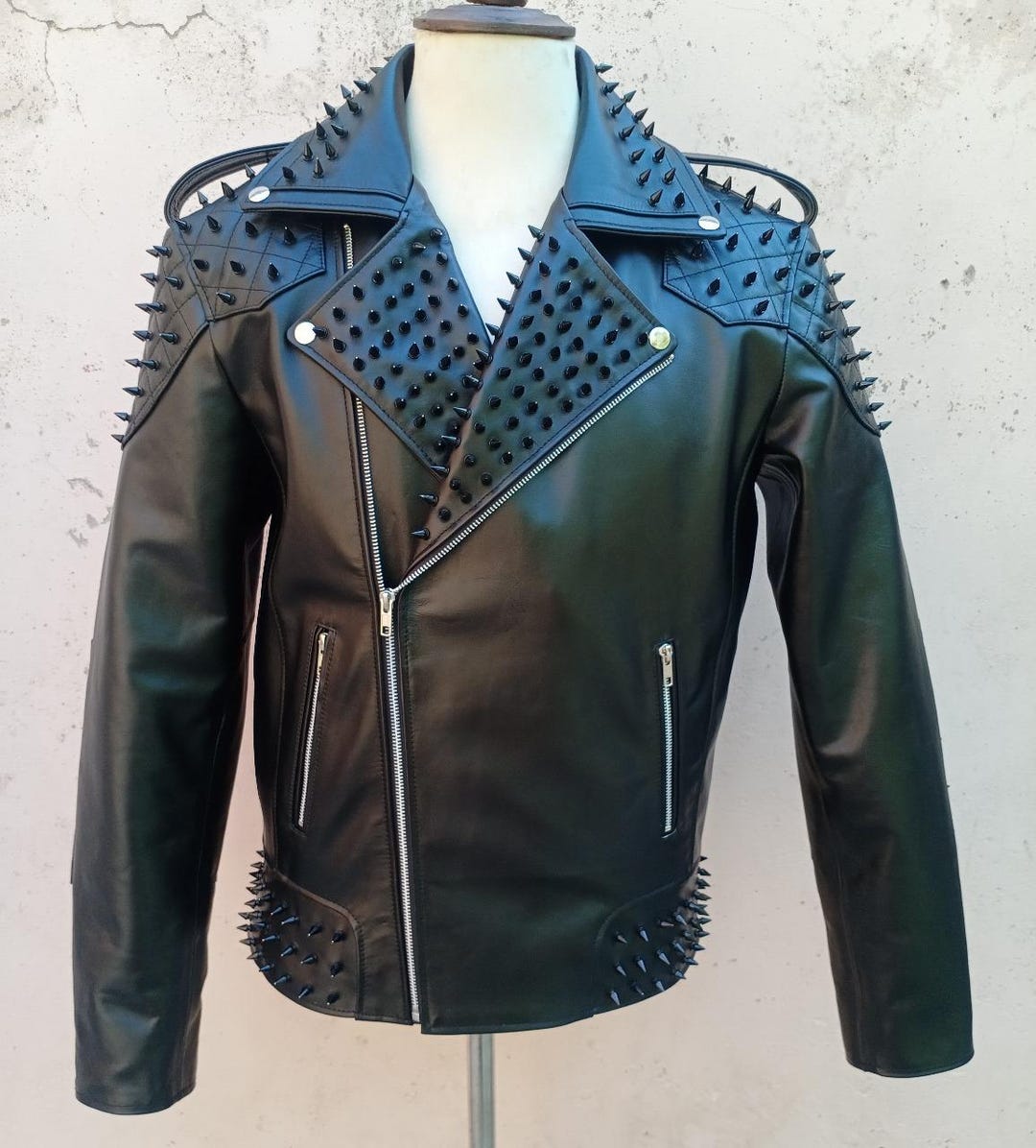 Handmade Men's Black Genuine Leather Spiked Punk Jacket - Etsy