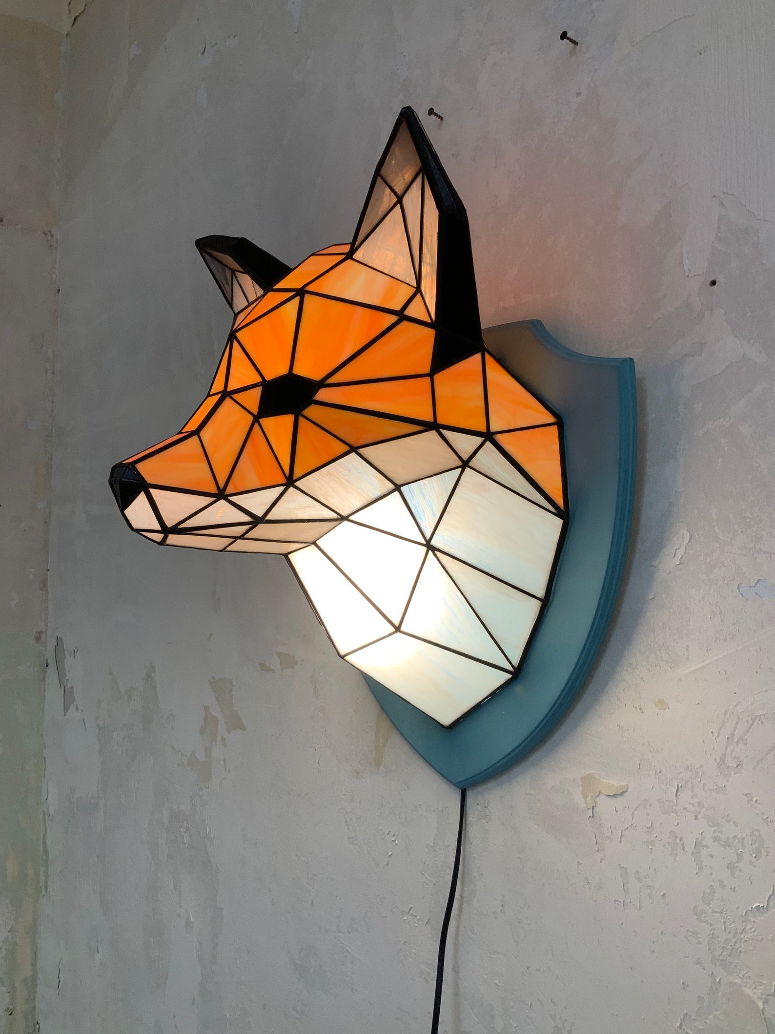 Wall lamp Fox home decor Stained glass unique lighting | Etsy