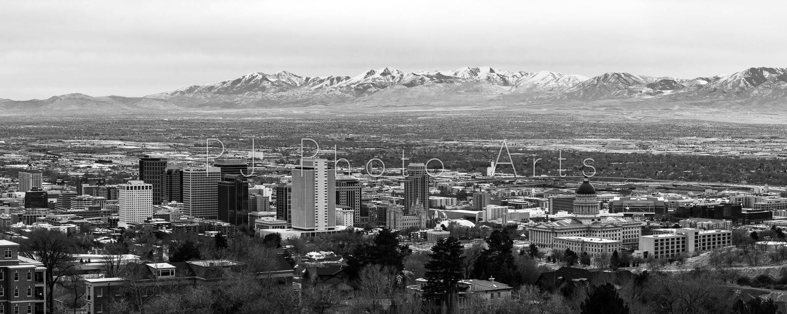 Salt Lake City Skyline Panoramic High Quality Photo Print, Utah, Black ...
