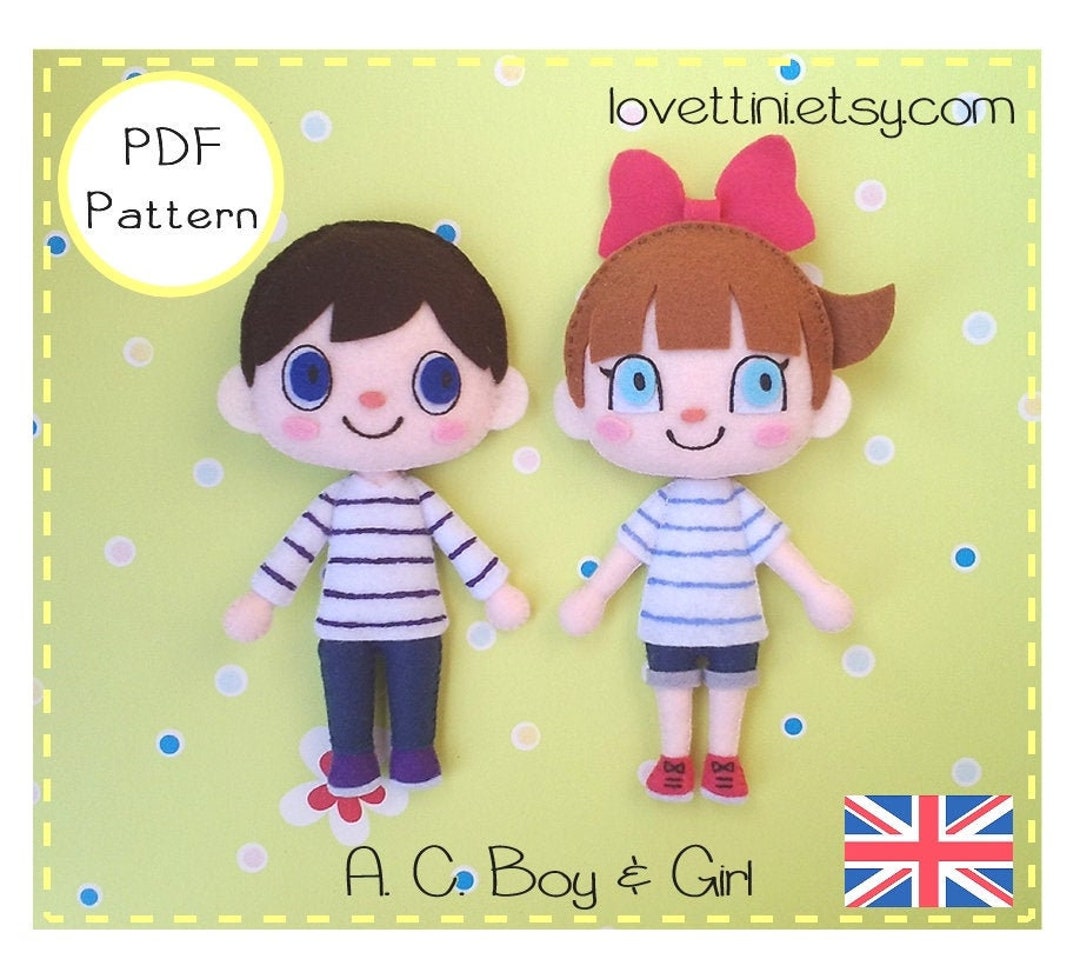 PDF Pattern Tutorial - Animal Crossing - Plush/doll Boy and Girl Felt ...