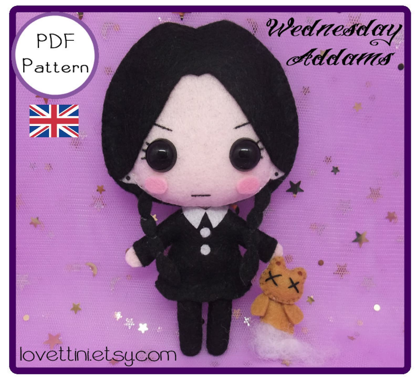 PDF Pattern Diy Wednesday Addams Plush/doll Felt Tutorial Handmade ...