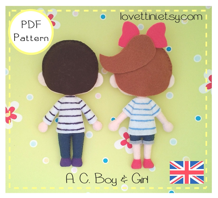 PDF Pattern Tutorial - Animal Crossing - Plush/doll Boy and Girl Felt ...