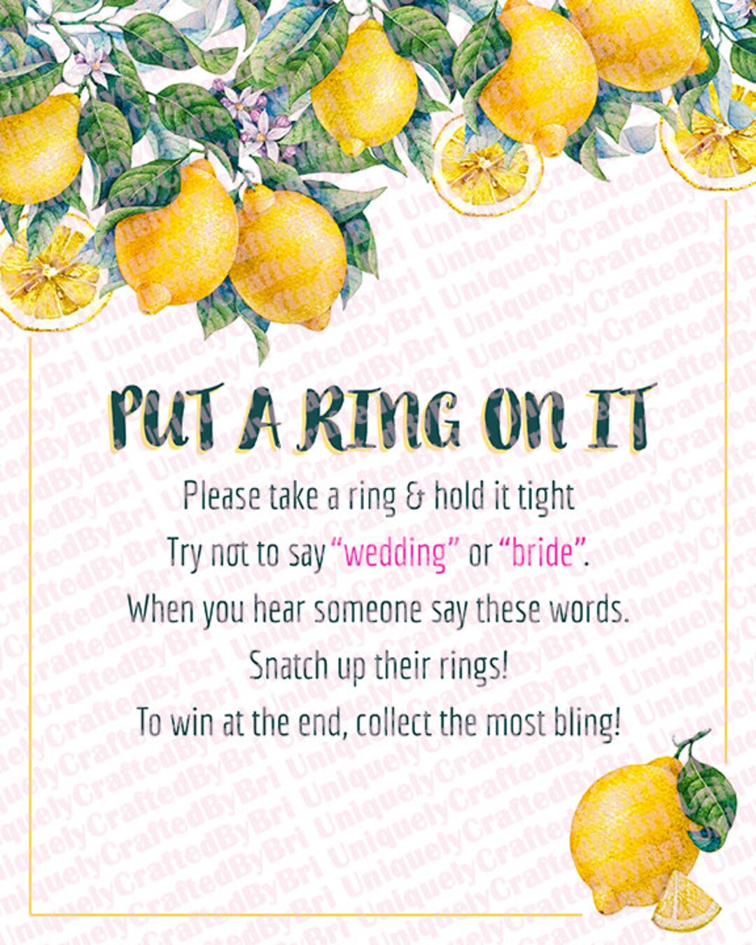The Ring Game Put a Ring on It Bridal Shower Game Bachelorette Party ...