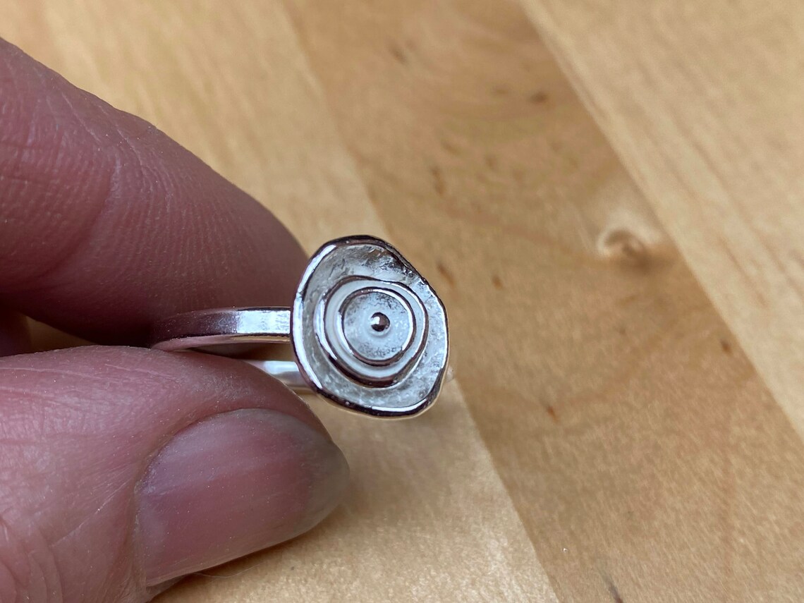 Contemporary Circle Flower Ring, Organic Shape Solid Sterling Silver ...