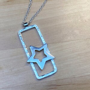 Star on Rectangle, Contemporary Design Pendant, Solid Sterling Silver ...