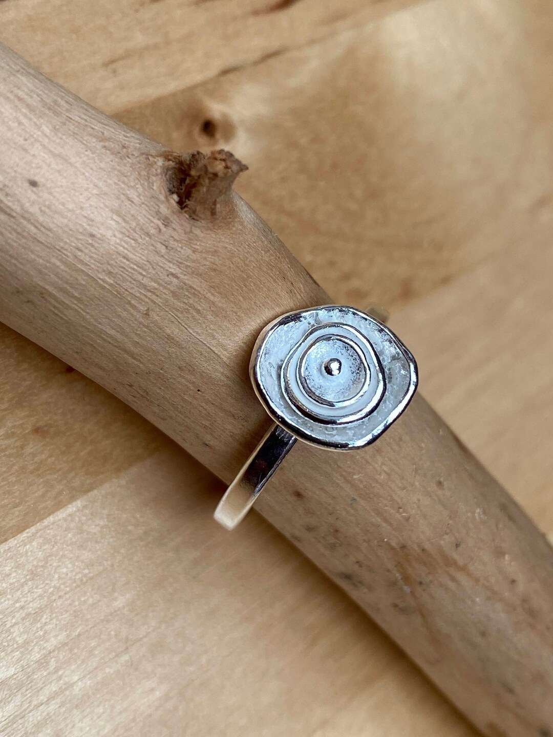Contemporary Circle Flower Ring, Organic Shape Solid Sterling Silver ...