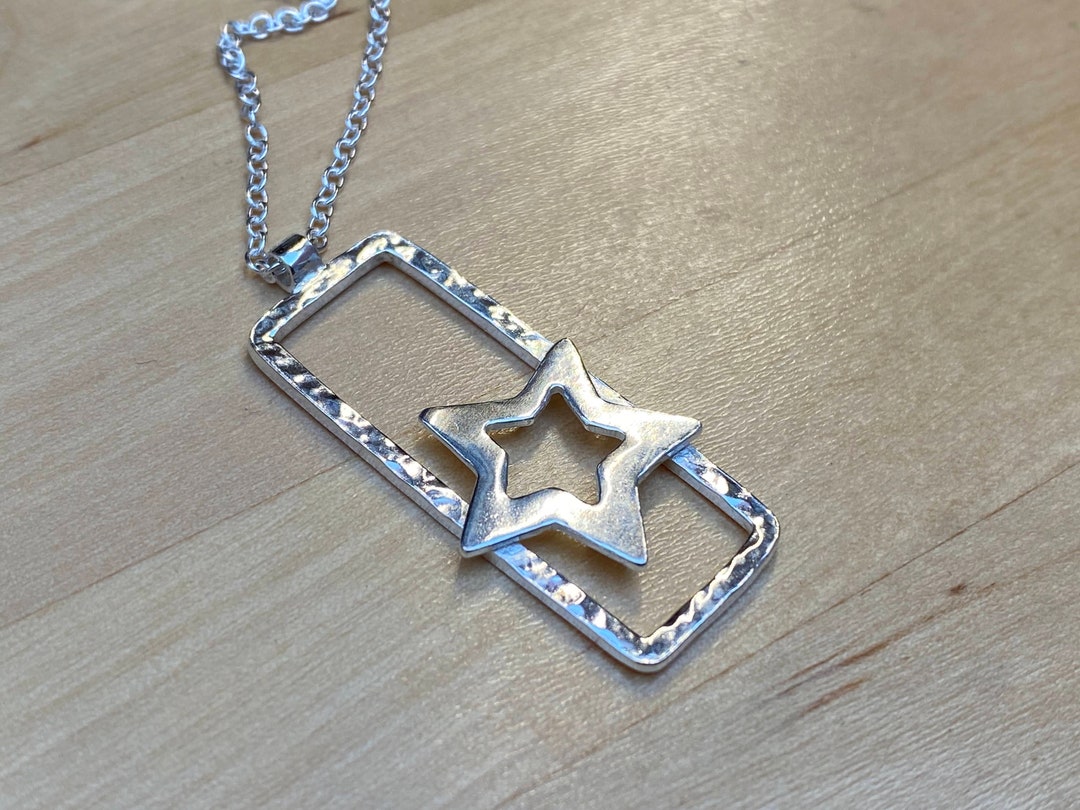 Star on Rectangle, Contemporary Design Pendant, Solid Sterling Silver ...