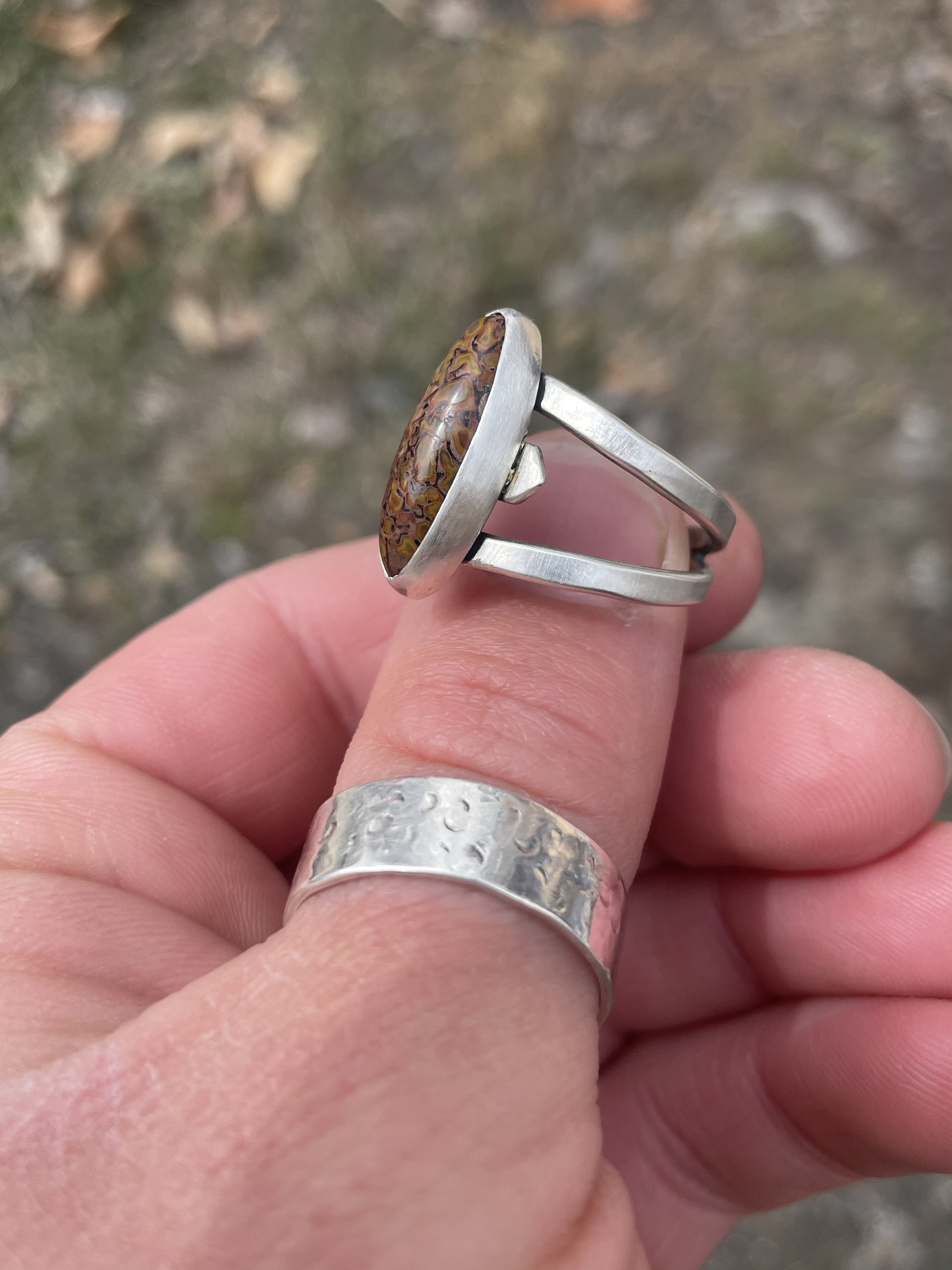 Dino Bone Sterling Silver and Fine Silver Ring Silver Ring - Etsy