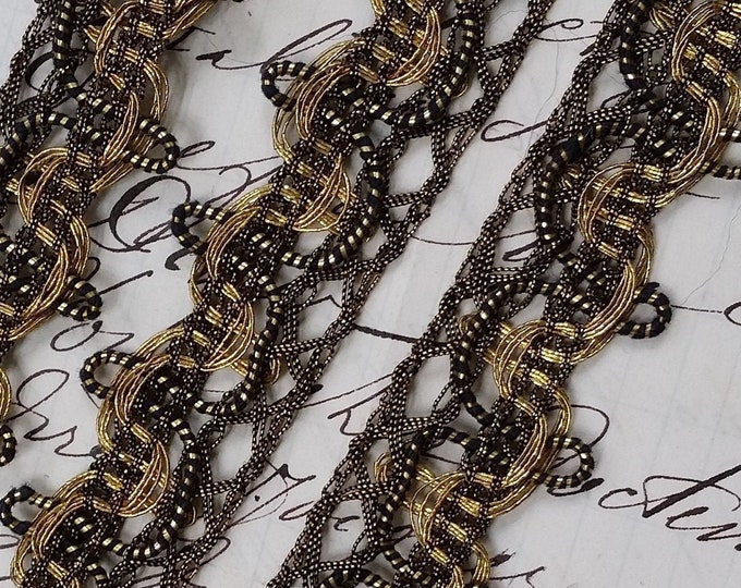 5/8" Vintage METAL Trim Scallop Edge Old Gold and Black Passementerie ...
