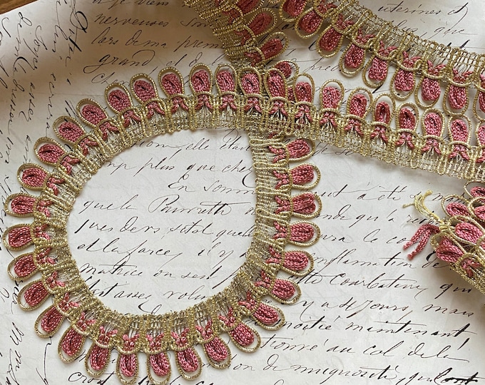 SPECIAL: 1 Belgian Metallic Gimp Braid Trim Gold Dusty Rose Pink ...