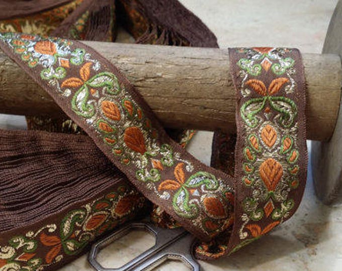 1 Vintage French Jacquard Ribbon Trim Woven Embroidered Daisy Floral ...