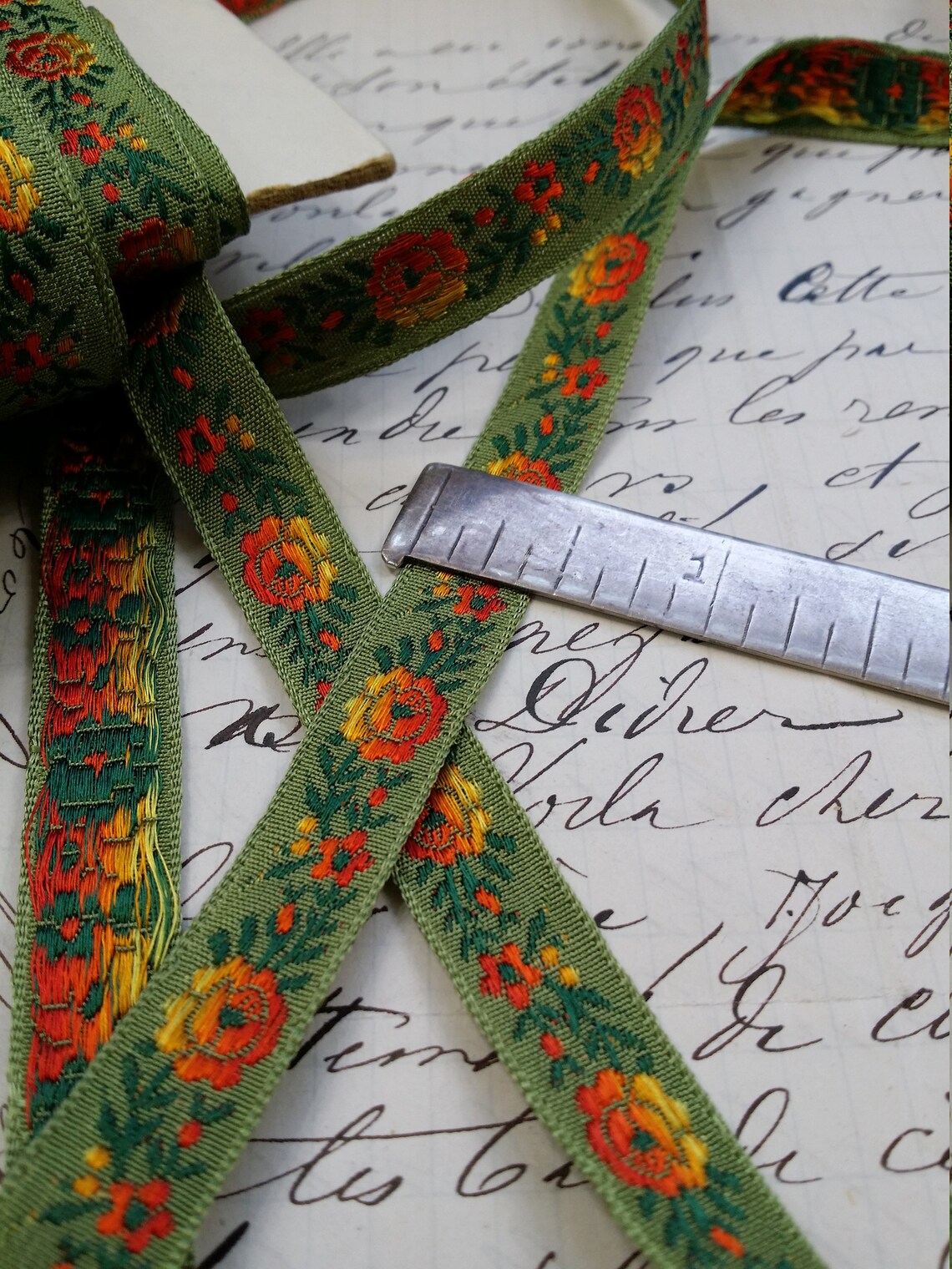 1/2" Vintage French Jacquard Woven Ribbon Trim Embroidered Ombre ...