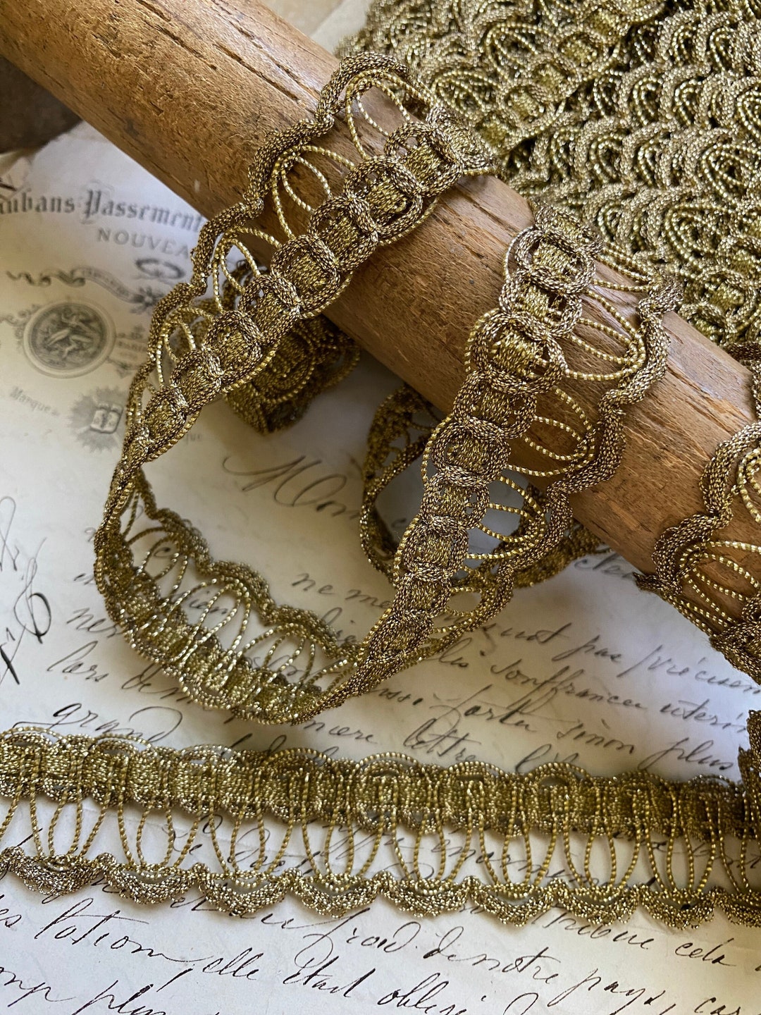 1" Vintage Metallic Gold Trim Passementerie Scroll Braid Gimp Doll ...