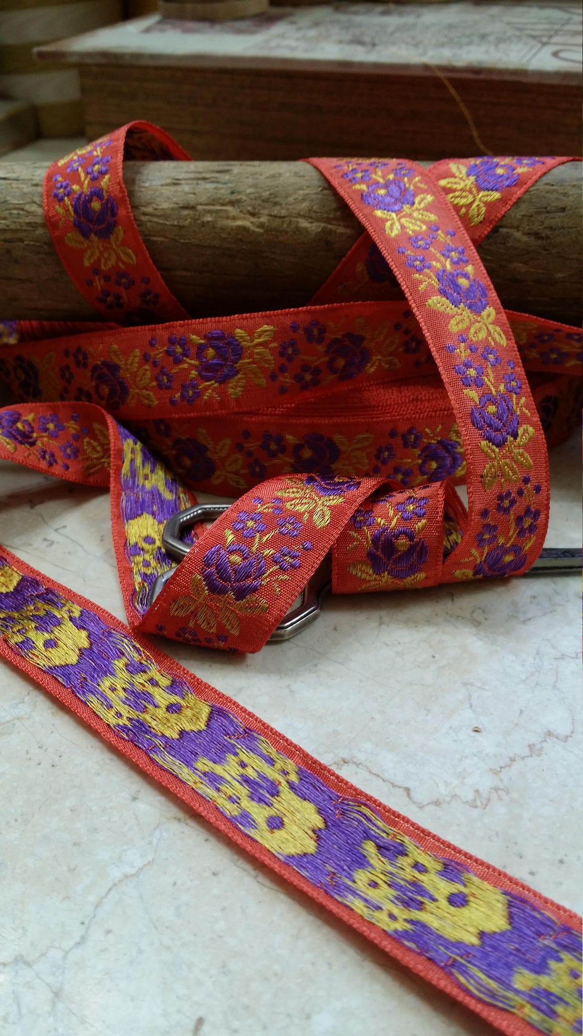 3/4 Vintage French Red Woven Ribbon Trim With - Etsy