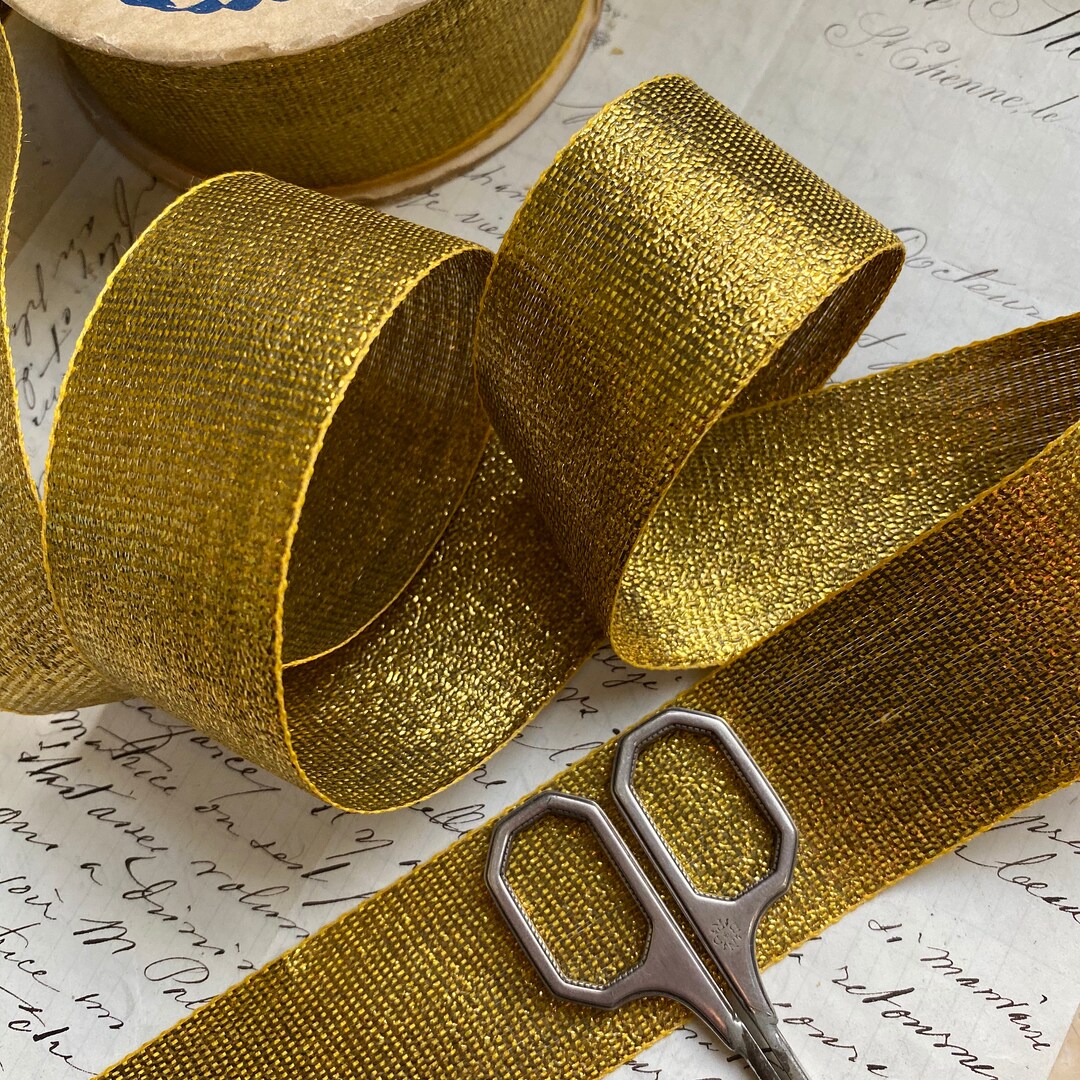 1.5" Old Fashioned METAL Gold Tinsel Ribbon Color: Jewel Tarnish Proof ...