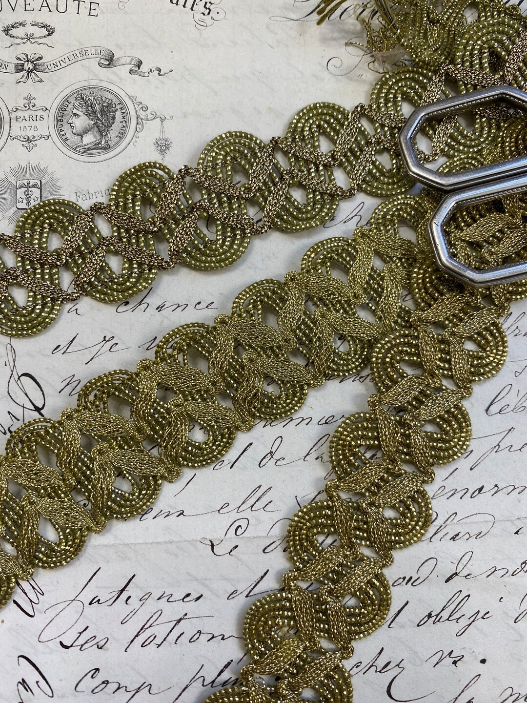1" Vintage Metallic Gold Trim Passementerie Scroll Braid Gimp Doll ...