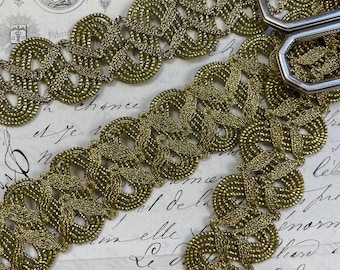 1" Vintage Gold Metallic Navy Blue Trim Circle Scroll Zig Zag ...
