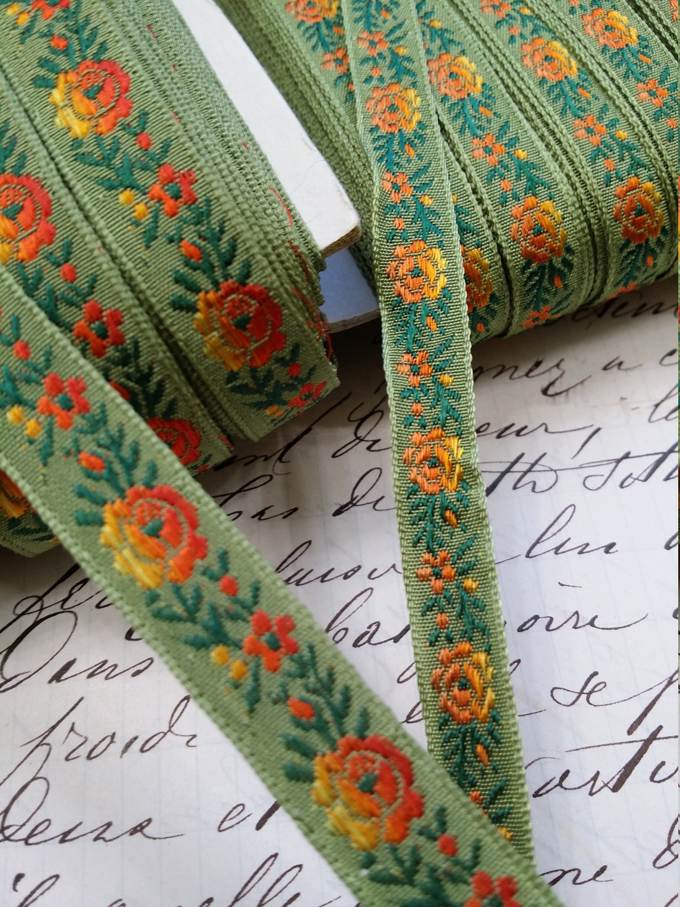 1/2" Vintage French Jacquard Woven Ribbon Trim Embroidered Ombre ...