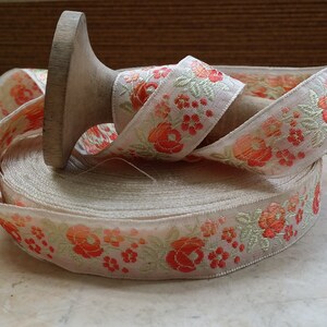 3/4" Vintage French off White Woven Ribbon Trim With Embroidered Orange ...