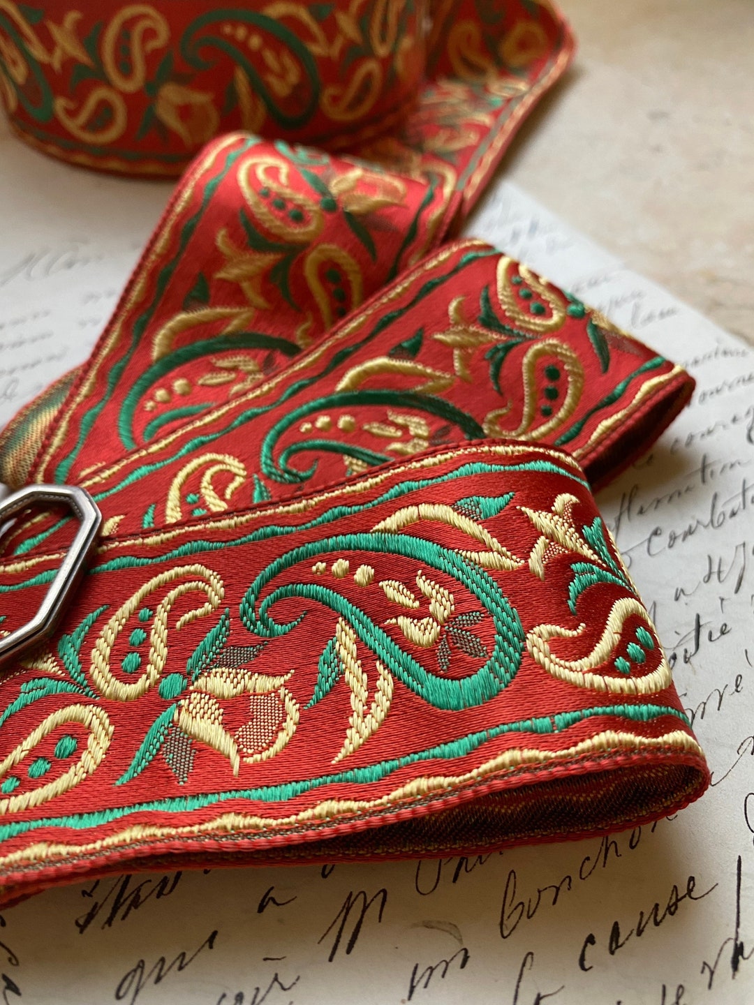 2" Wide Vintage Brocade Jacquard Ribbon Trim Red Woven Satin ...
