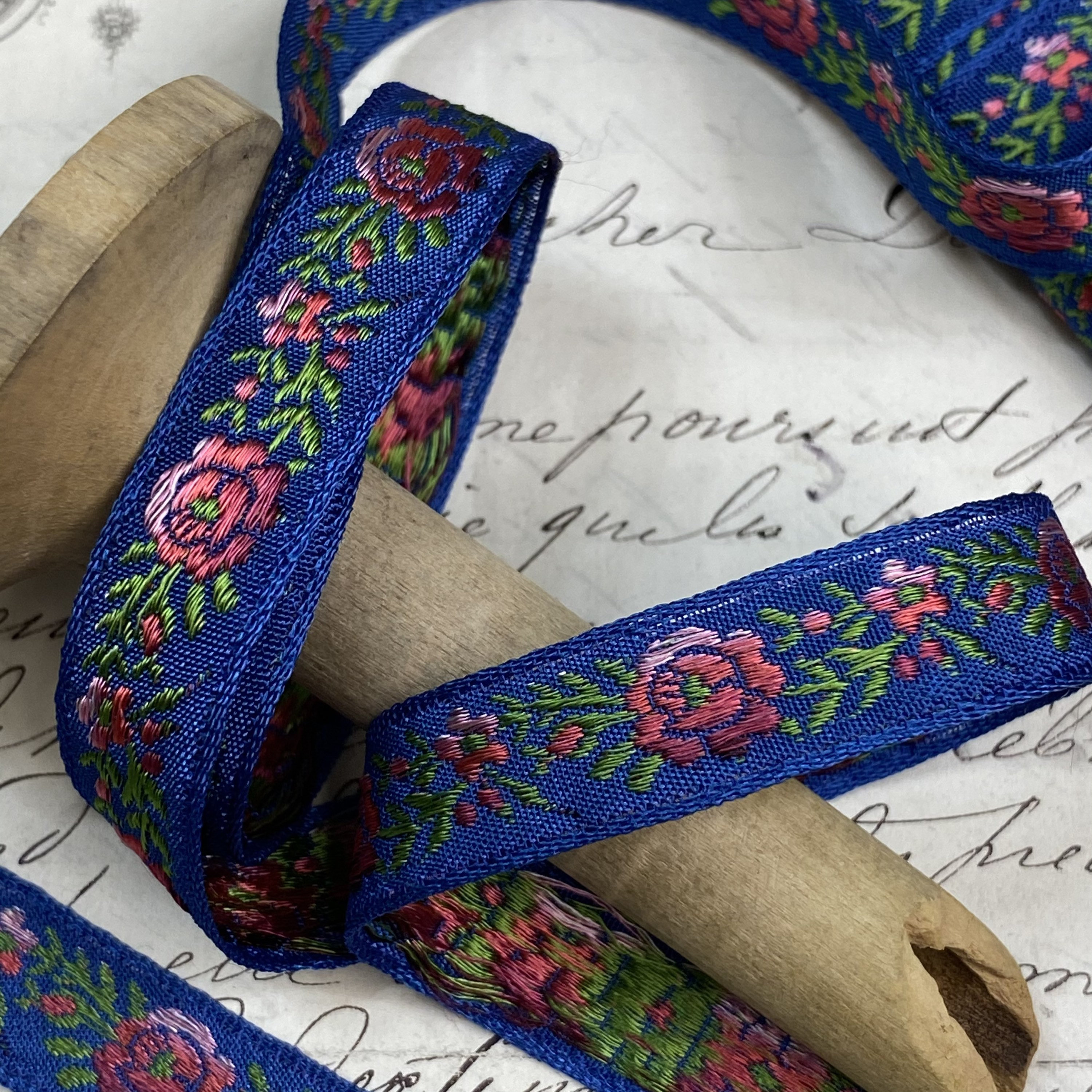 3/8" Vintage French Jacquard Woven Ribbon Trim Embroidered Ombre ...