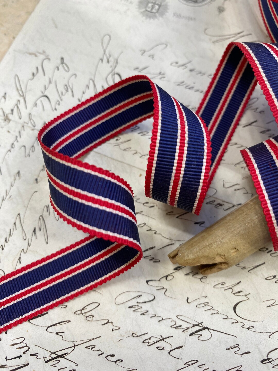 5/8" Vintage Stripe Millinery Ribbon Trim Old Glory America, Red White ...