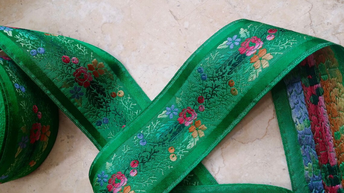 1.75 Vintage French Jacquard Ribbon Trim embroidered | Etsy