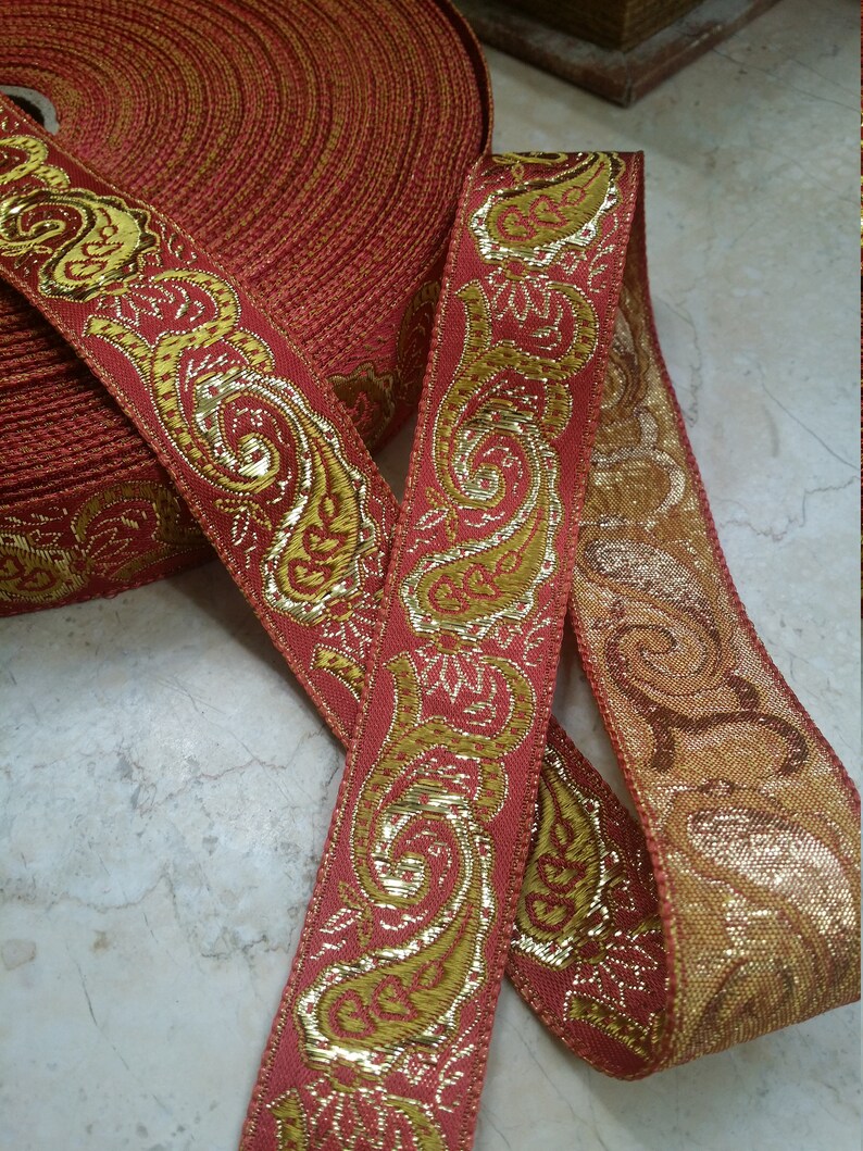 1 Vintage French Jacquard Ribbon Trim Brocade Red With | Etsy