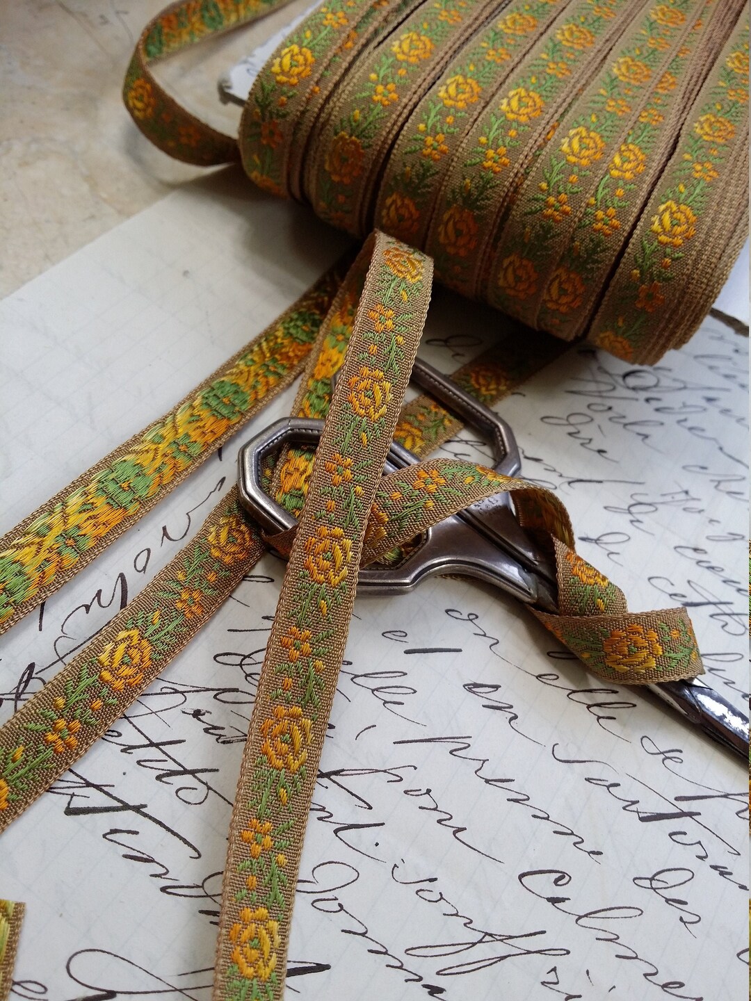 3/8" Vintage French Jacquard Woven Ribbon Trim Embroidered Ombre ...