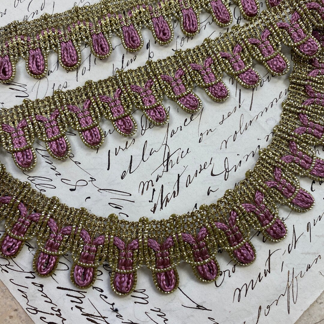 SPECIAL: 1 Belgian Metallic Gimp Braid Trim Gold Lilac Rose Boudoir ...